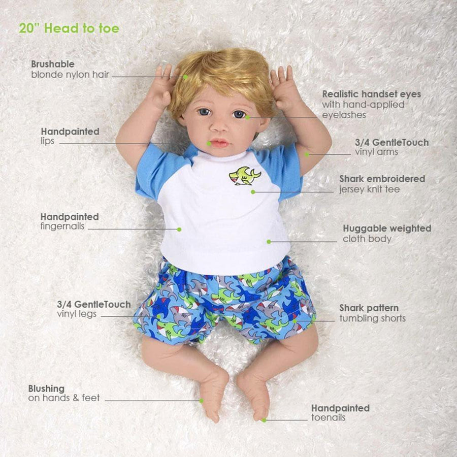Paradise Galleries Toddler Baby Doll That Looks Real - Sharkey