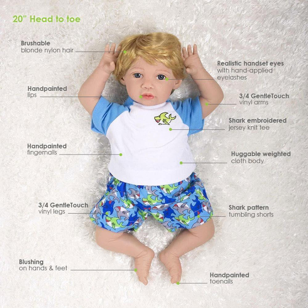 Paradise Galleries Toddler Baby Doll That Looks Real - Sharkey